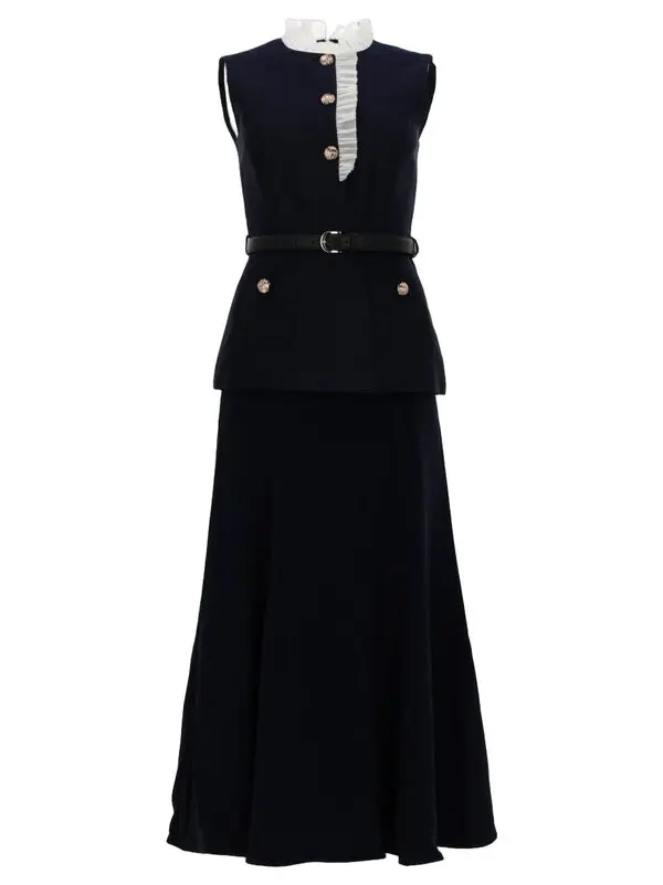 SELF-PORTRAIT Midi Dress With Ruffles - Blue