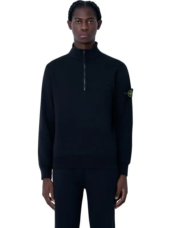 Stone Island Cotton Knit Zip-up Sweater With Compass Patch - Black