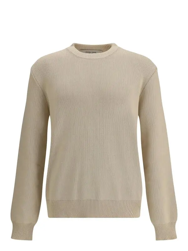 GOLDEN GOOSE Ribbed-knit Crewneck Sweater With Printed Logo - Cream