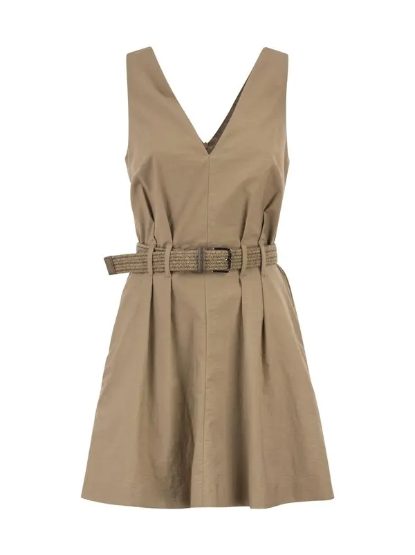 Brunello Cucinelli Sleeveless Braided Belt Dress - Brown