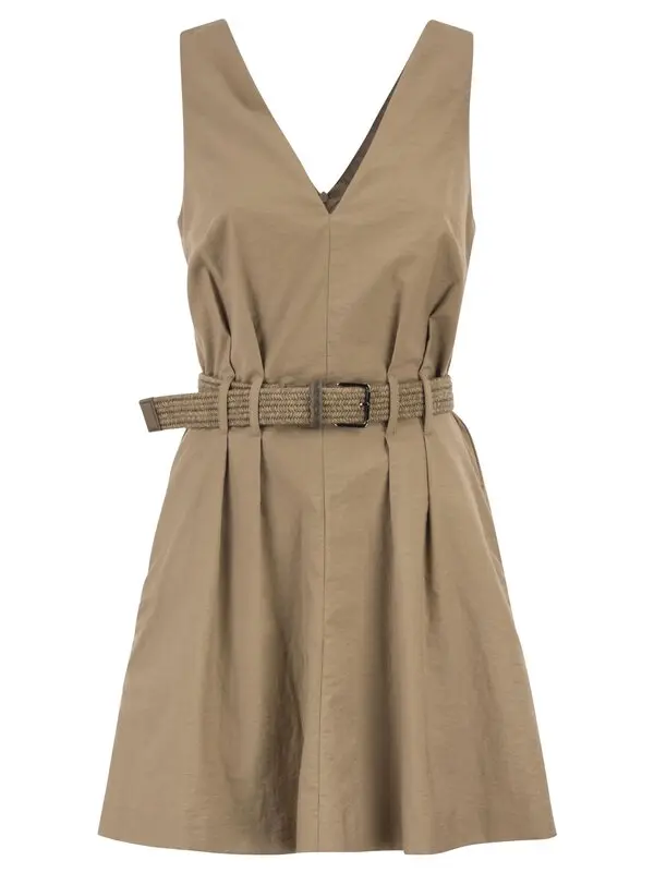Brunello Cucinelli Sleeveless Braided Belt Dress - Brown