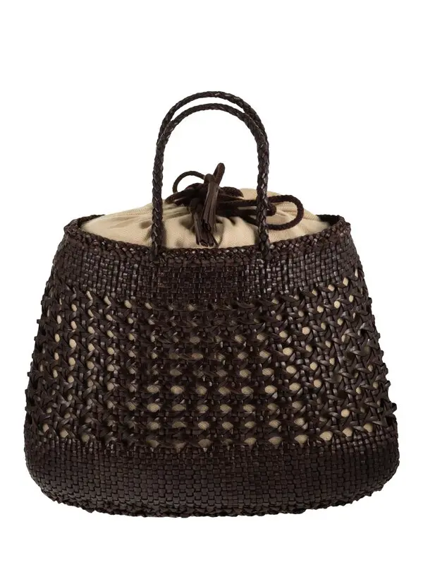 Dragon Diffusion Braided Leather Bucket Bag - Brown