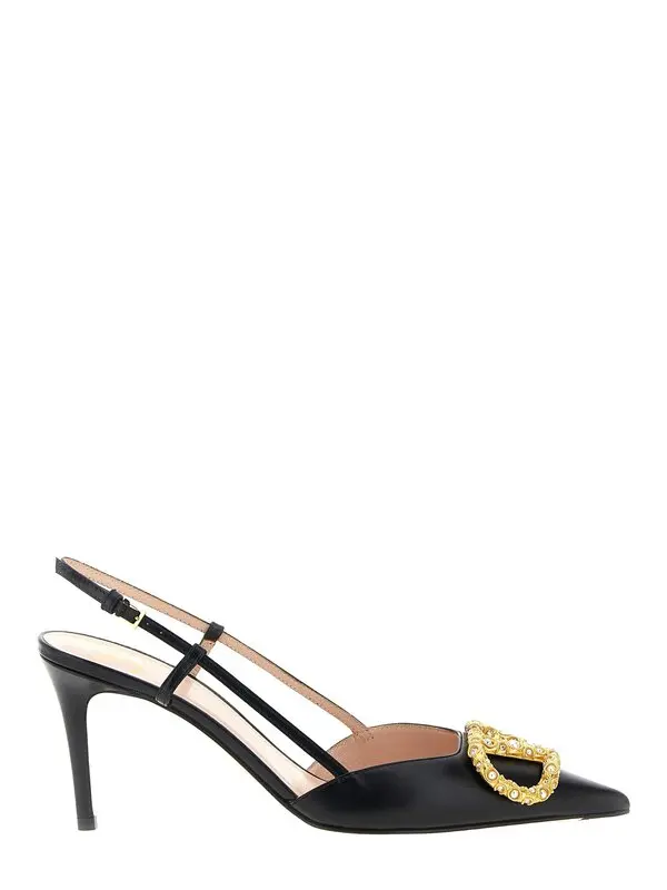 Valentino Garavani Slingback Vlogo Signature Embellished Leather Heels - Black