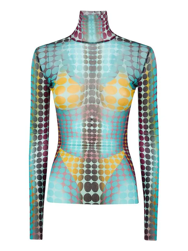 JEAN PAUL GAULTIER High Neck Long Sleeve Top - Blue