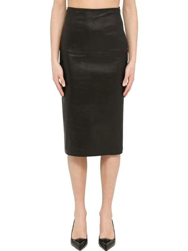 Prada Sheath Skirt In Leather - Black