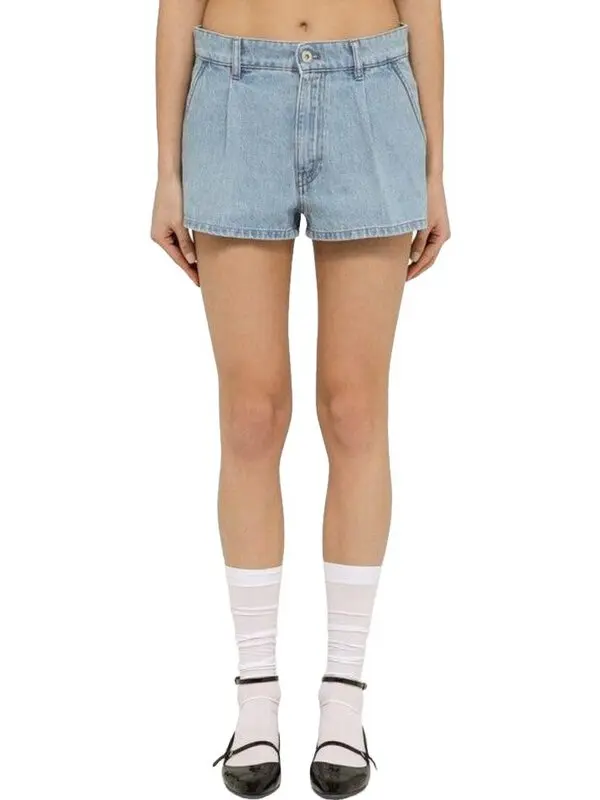 Miu Miu Light Denim Shorts With Embroidered Logo - Blue