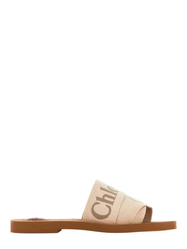 Chloé Beige Linen Woody Slides - Brown