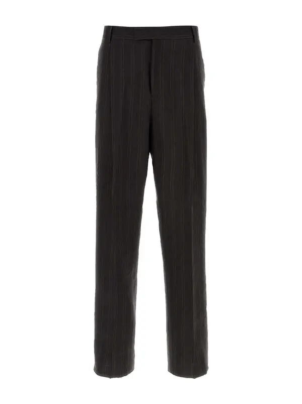 FERRAGAMO Salvatore Embroidered Linen Blend Pants - Multicolor