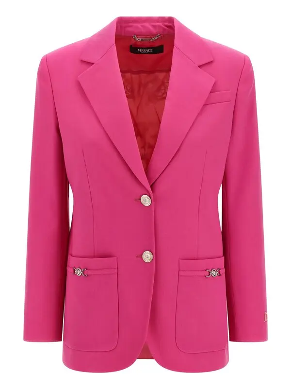 Versace Single-breasted Stretch Wool Gabardine Blazer With Medusa Detail - Pink
