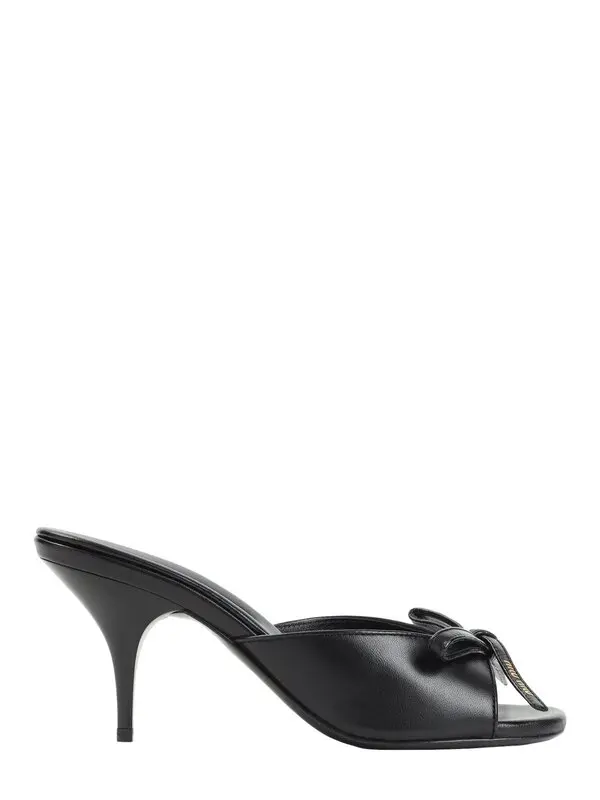 Miu Miu Lamb Leather Stiletto Slippers With Bow Detailing - Black