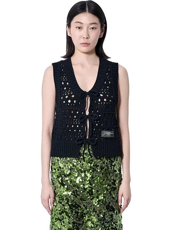 GANNI Open-knit Logo Patch Vest - Black