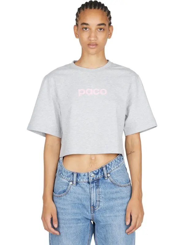 Rabanne Logo Print Cropped T-shirt - Gray
