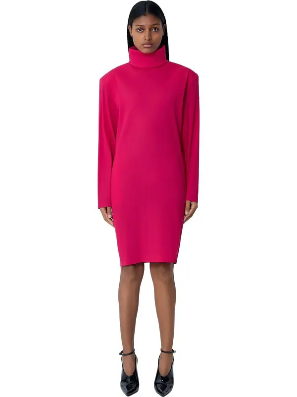 Saint Laurent High Neck Long Sleeve Dress - Red