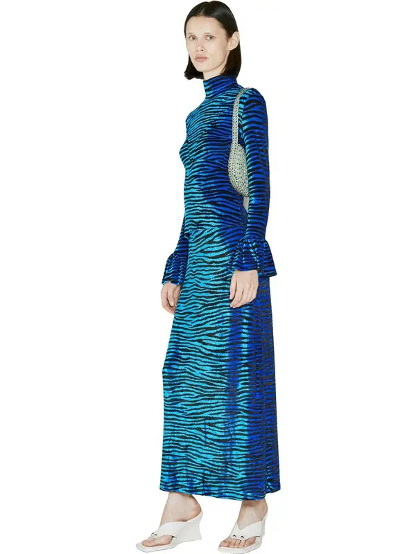 Rabanne Velvet Zebra Print Skirt - Blue
