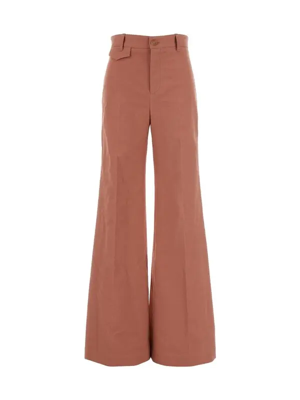 Chloé Dark Cotton Flared Leg Pant - Pink
