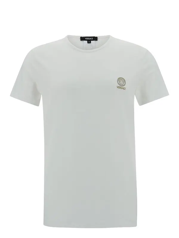 Versace Crew Neck T-shirt With Medusa Print On The Front In Stretch Cotton For - Multicolor