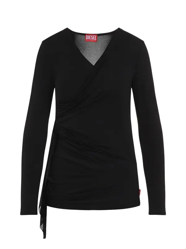 DIESEL® Acetate V-neck Long Sleeve Wrap Top - Black