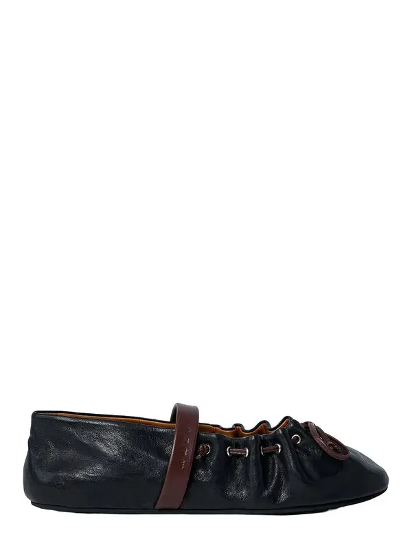 Marni Leather Round Toe Flat Shoes - Brown