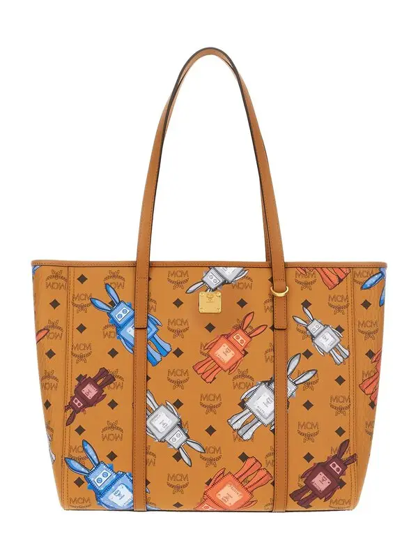 Mcm Shopper Bag With Monogram Pattern - Multicolor