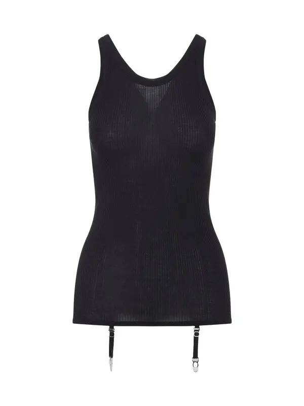 LEMAIRE Seamless Ribbed Wool Top With Suspenders - Black