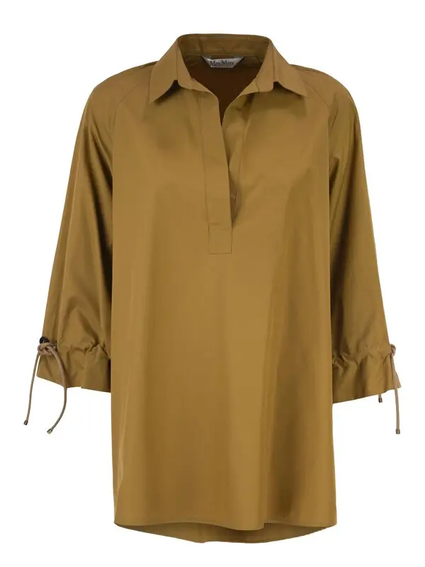 Max Mara Cotton Poplin Oversized Blouse With Drawstring Cuffs - Multicolor