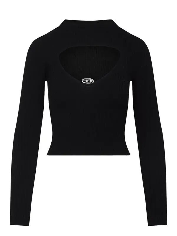 DIESEL® Ribbed Wool Cropped Top With Cut-out Detail - Black