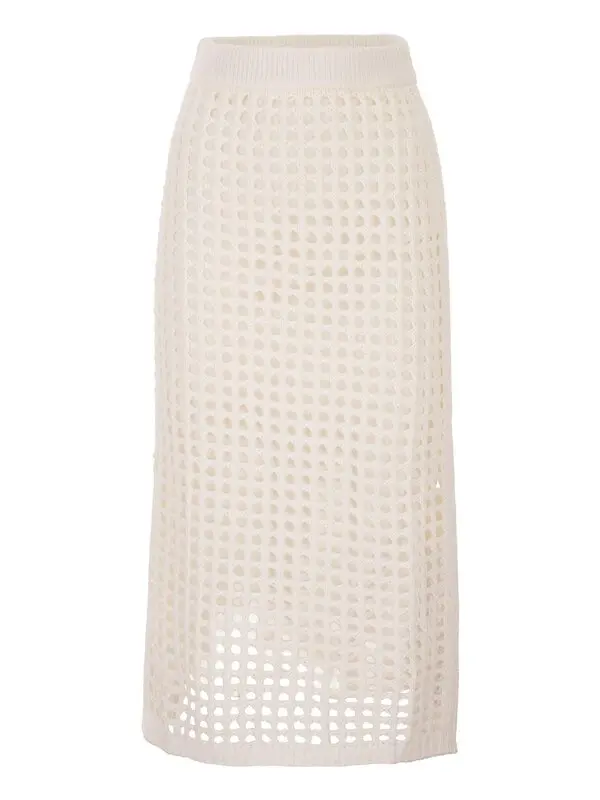 Max Mara Openwork Cotton Midi Skirt - White