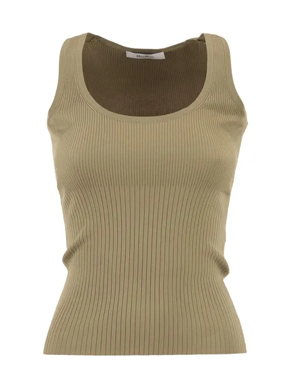 Max Mara Viscose Blend Ribbed Knit Sleeveless Top - Yellow