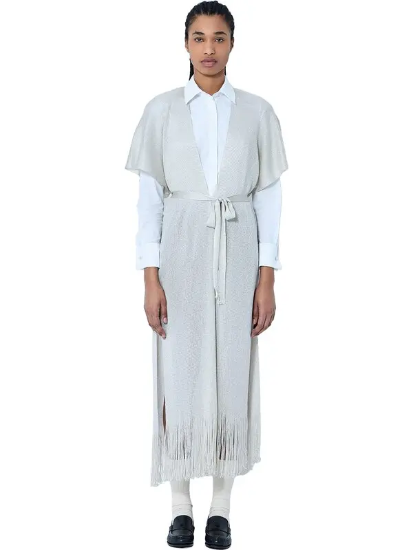 Max Mara Belted Knit Cardigan With Fringe Hem - White