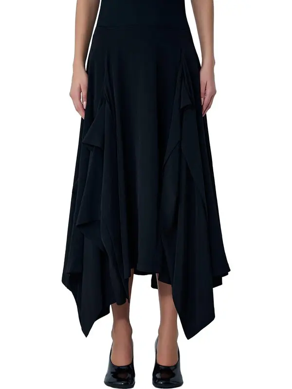 Yohji Yamamoto Paneled Flare Midi Skirt - Black