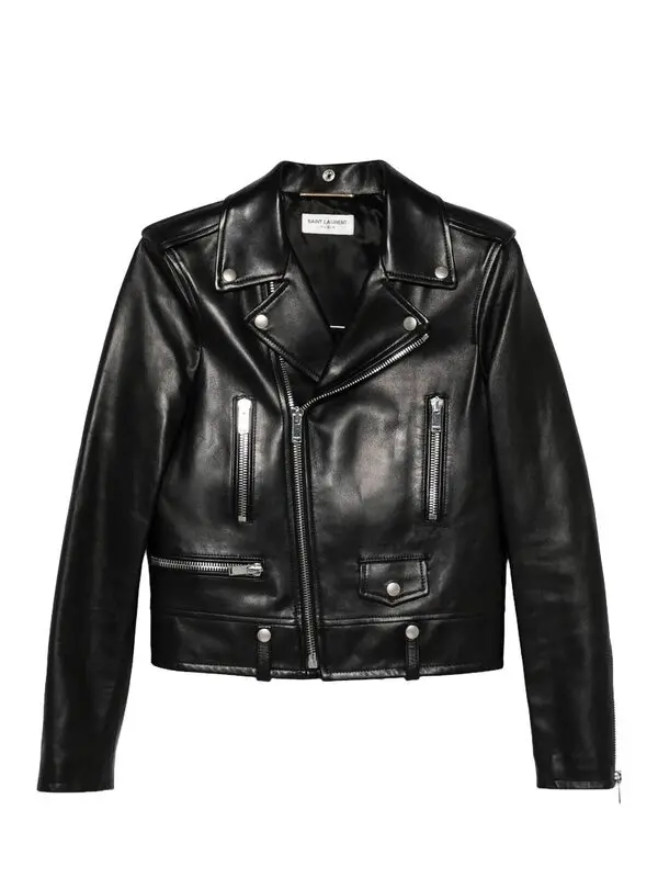 Saint Laurent Lambskin Motorcycle Biker Jacket - Black