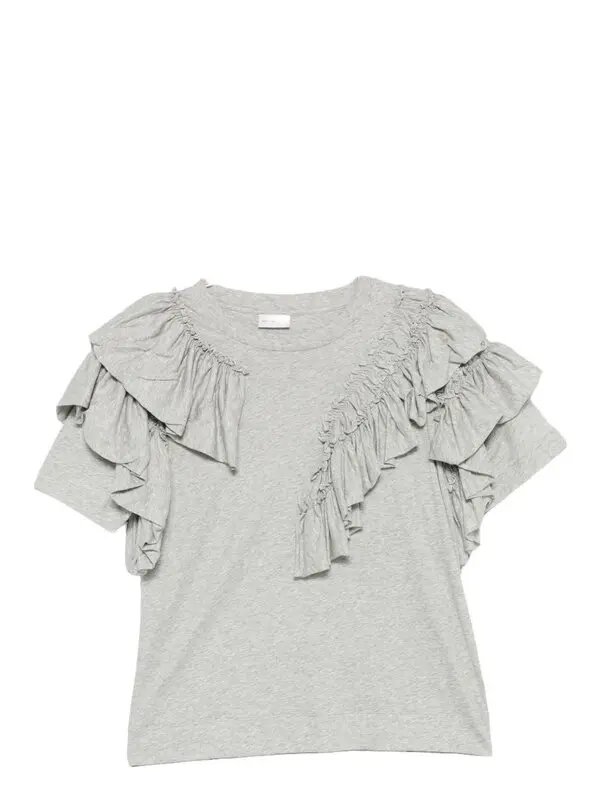 Dries Van Noten Grey Cotton Ruffle T-shirt - Multicolor