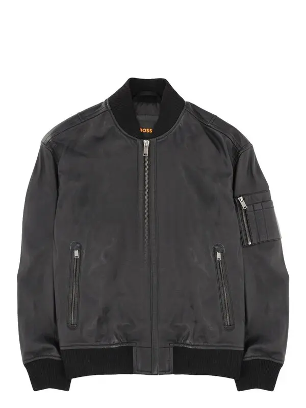 BOSS Jakri Leather Bomber Jacket - Black