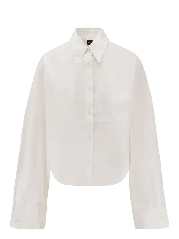 BOSS Cotton Button-up Shirt With Embroidered Pocket - White