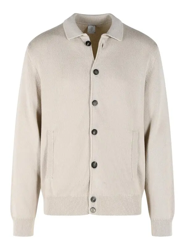 Eleventy Beige Cotton And Silk Button-front Sweater - Cream