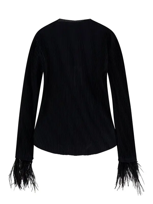 BOSS High Neck Long Sleeve Feather Detail Top - Black