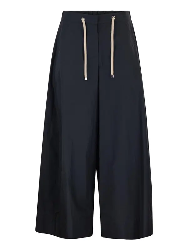 Max Mara Black Cotton Culotte Trousers With Drawstring Waist - Multicolor
