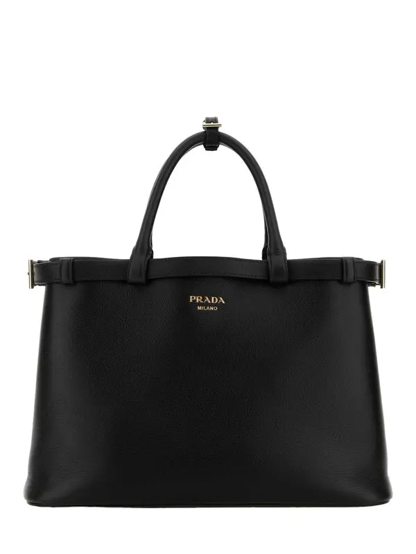 Prada Leather Medium Buckle Handbag - Black