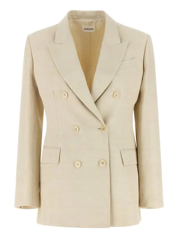 P.a.r.o.s.h Raisa Double-breasted Linen Blend Blazer - Cream