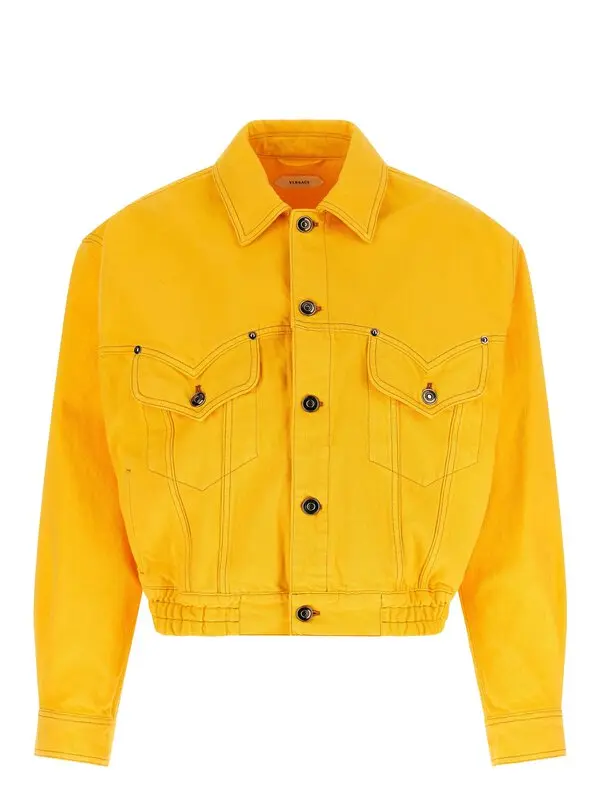 Versace Over Cotton Denim Bluson With Classic Collar And Button Closure - Yellow