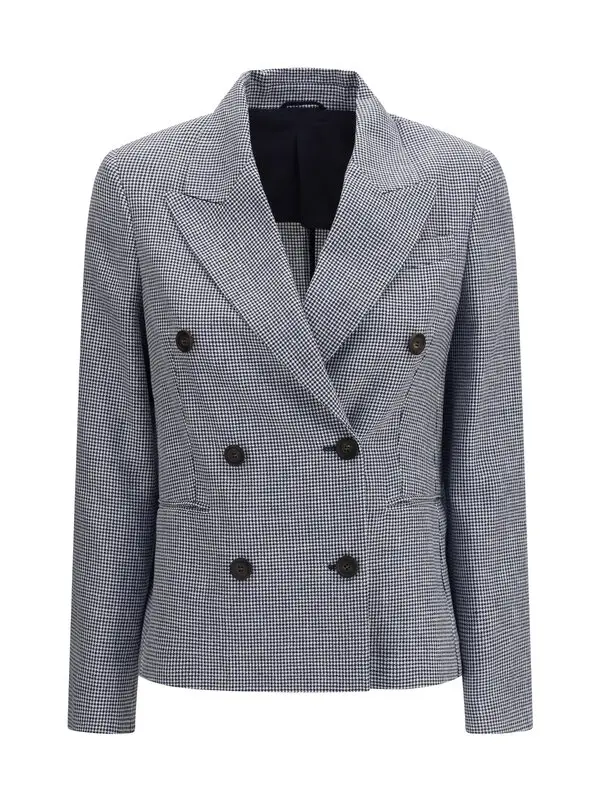 Brunello Cucinelli Houndstooth Linen And Cotton Jacket With Monili - Multicolor