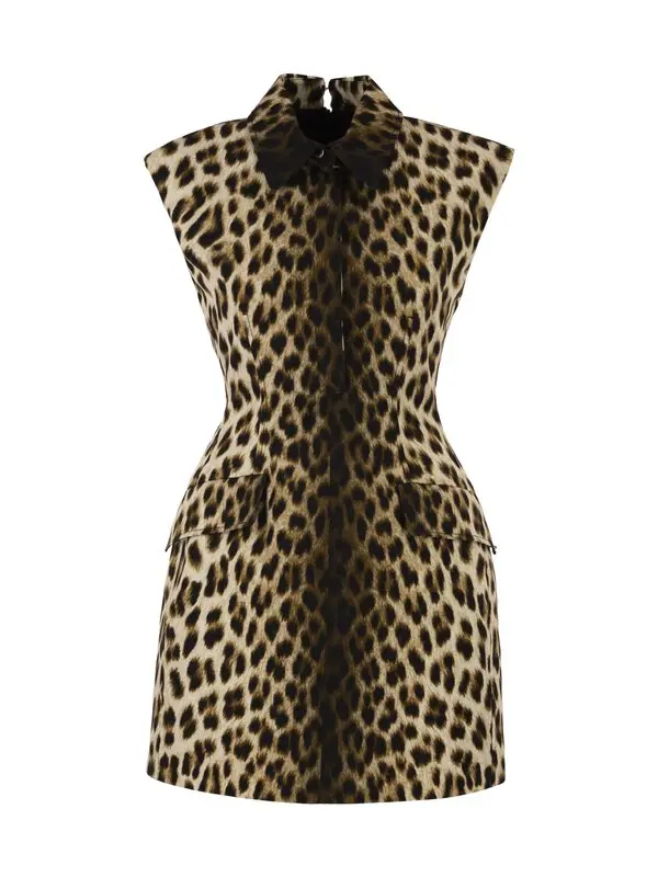 Sportmax Cotton Mini Dress With Animal Print - Brown