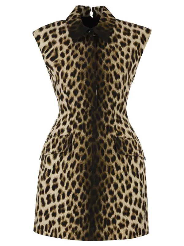 Sportmax Cotton Mini Dress With Animal Print - Brown