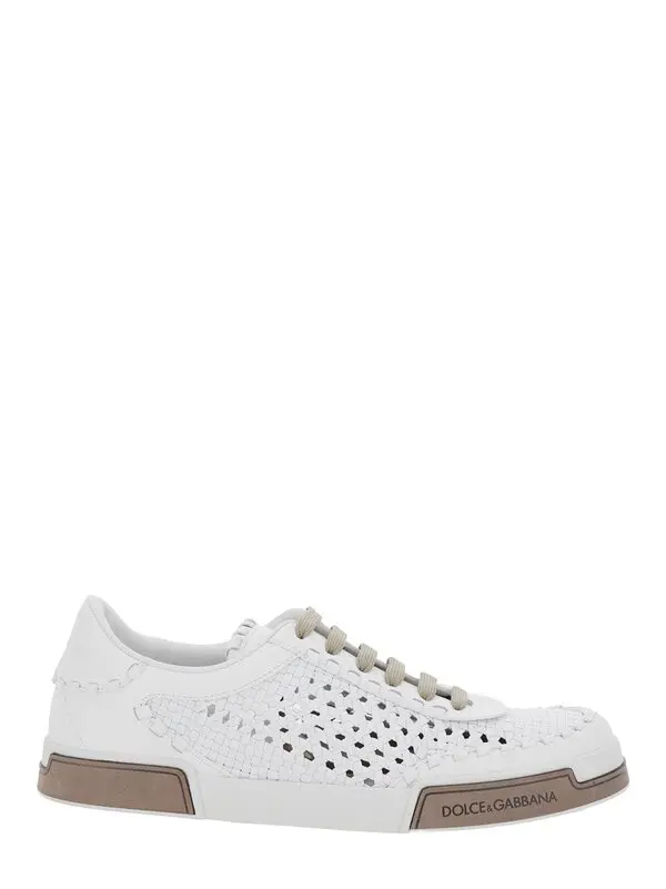 Dolce & Gabbana White Leather "portofino" Sneakers With Mesh Inserts And Embossed Logo - Multicolor