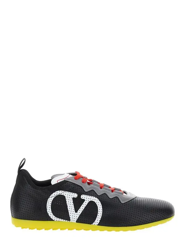 Valentino Garavani V" Logo Perforated Tech Fabric Sneakers - Black
