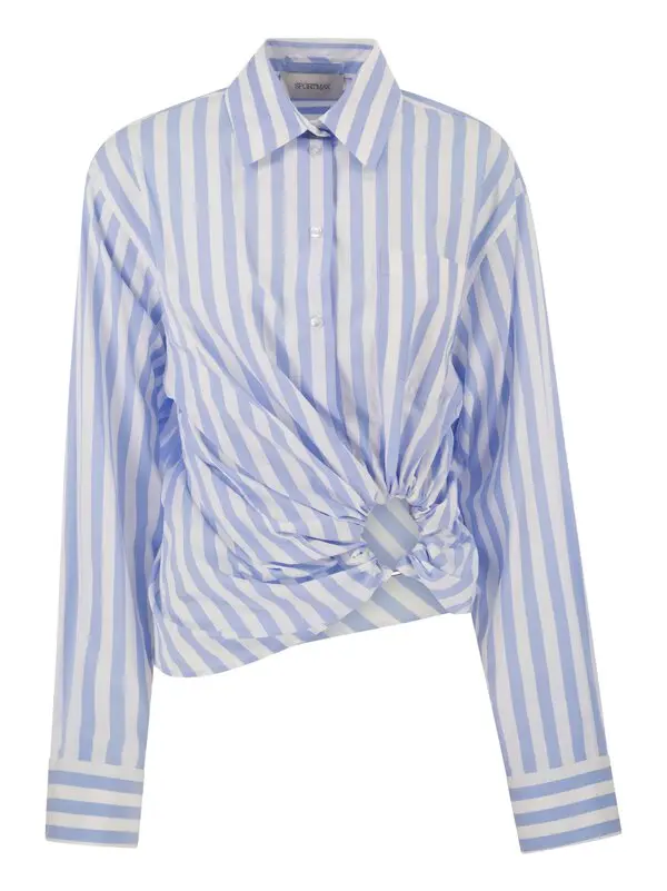 Sportmax Cropped Striped Cotton Shirt With Front Draping - Multicolor