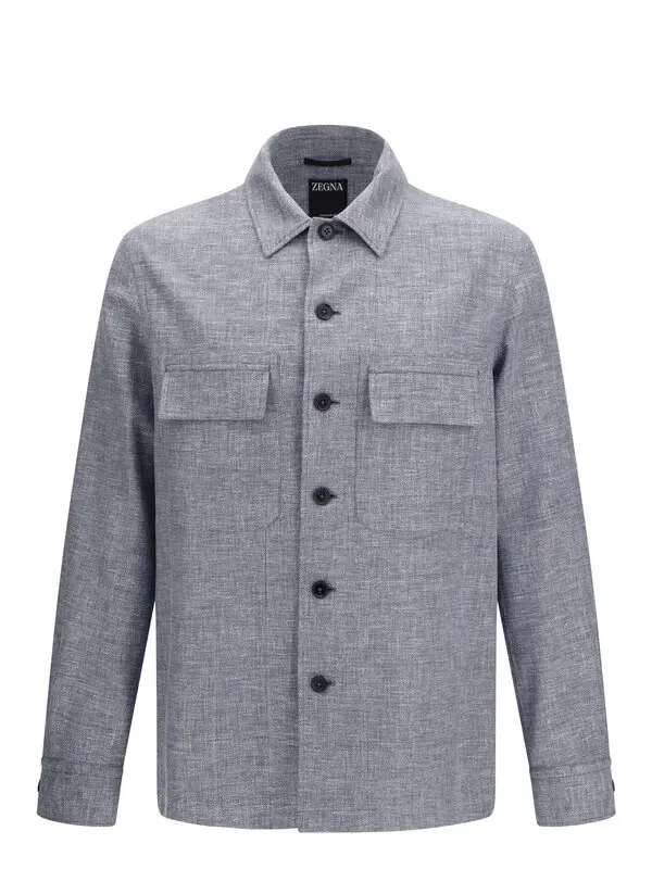 Zegna Crossover Shirt Jacket In Linen Wool And Silk - Gray