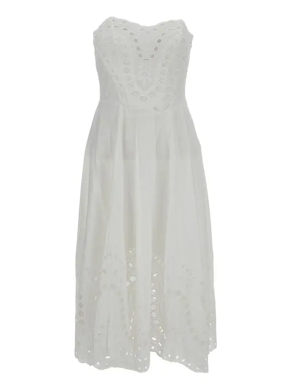 Charo Ruiz Ibiza Long Dress Marlin White Cotton Blend Sweetheart Neckline Lace Tiered Skirt - Multicolor