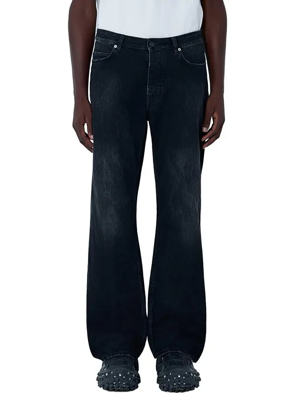 Balenciaga Distressed Straight Leg Jeans - Black