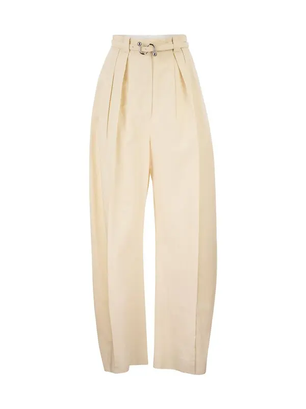 Sportmax Wide Leg Cotton Trousers With Integrated Belt - Multicolor